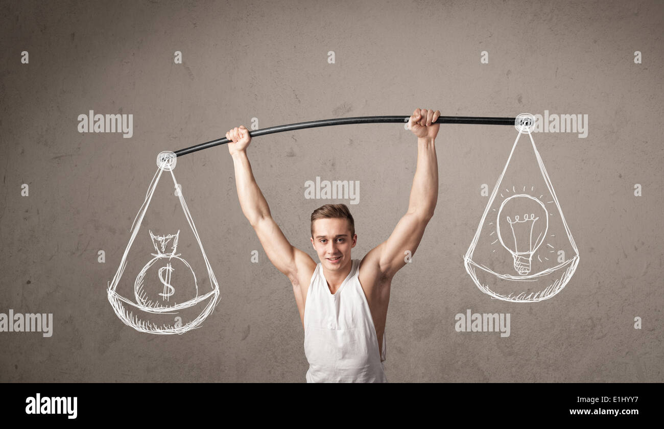 muscular man trying to get balanced Stock Photo - Alamy