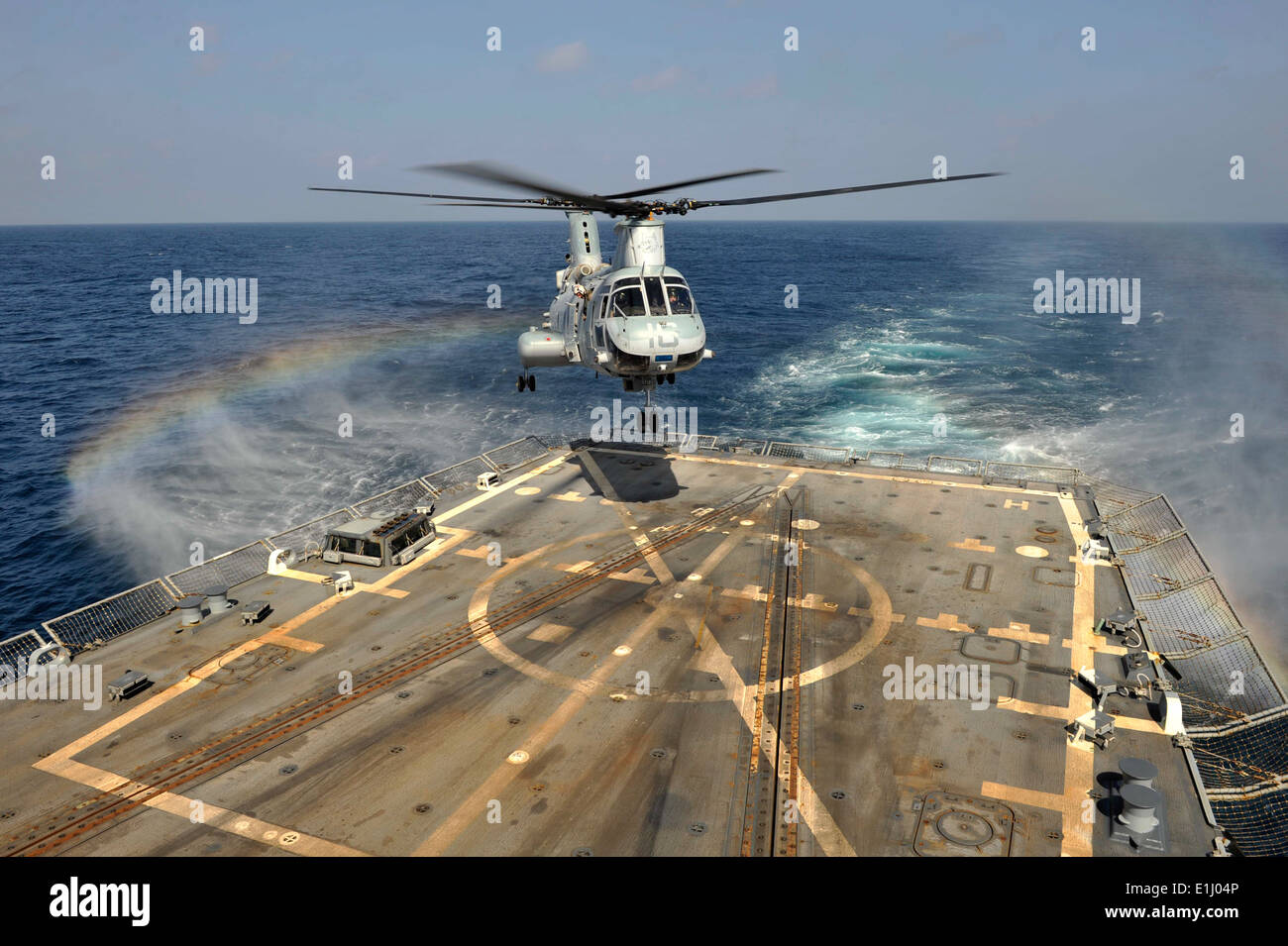 A U.S. Marine Corps CH-46E Sea Knight helicopter assigned to the Marine Medium Helicopter ...