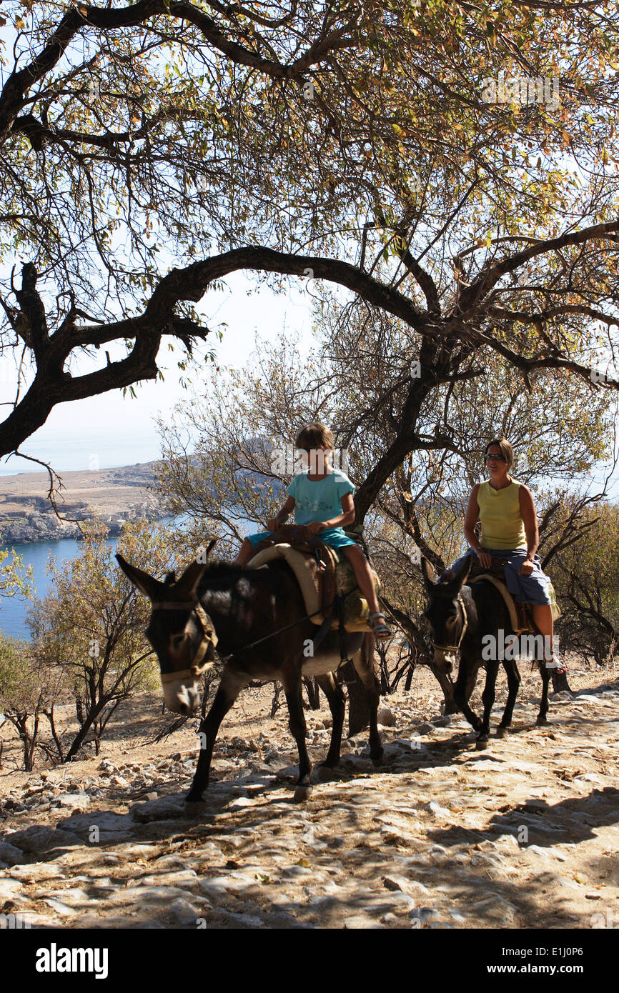 Riding donkeys through the Greek countryside, Lindos, Rhodes, Rhodes ...