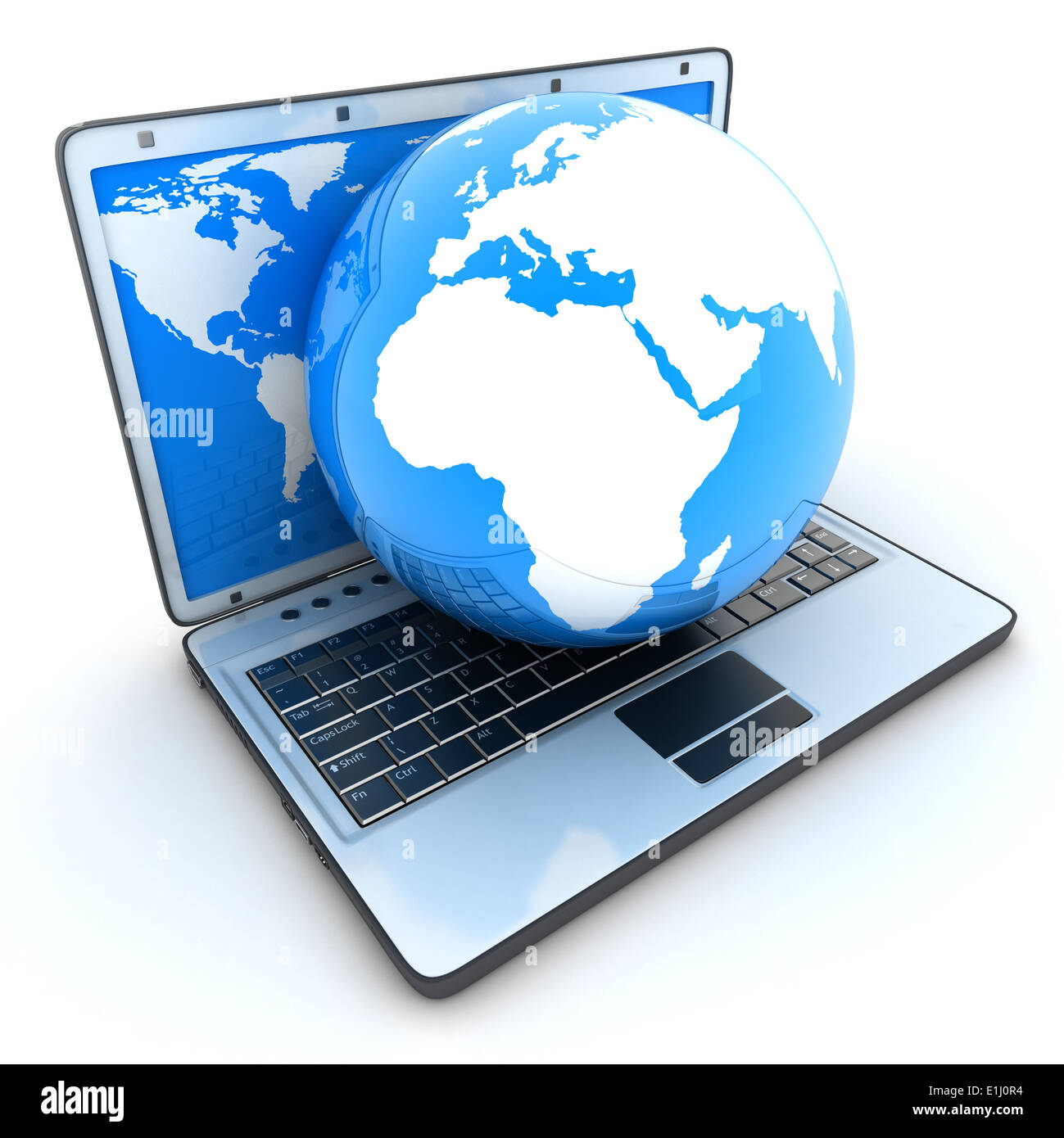 laptop and abstract blue earth (done in 3d Stock Photo - Alamy
