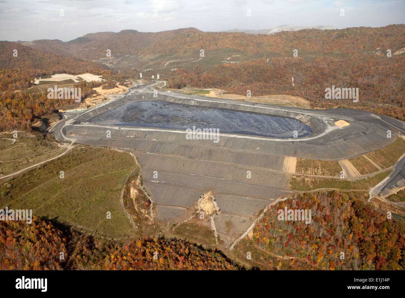Forests and mountaintop removal site, aerial view, Appalachia, Wise ...