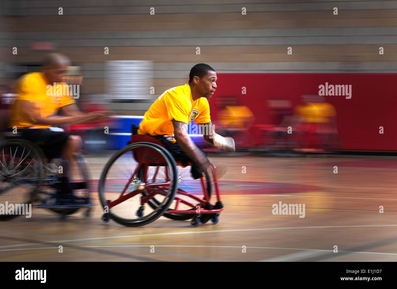 Marine veteran Cpl. Anthony McDaniel, from Pascagoula, Miss., rolls ...