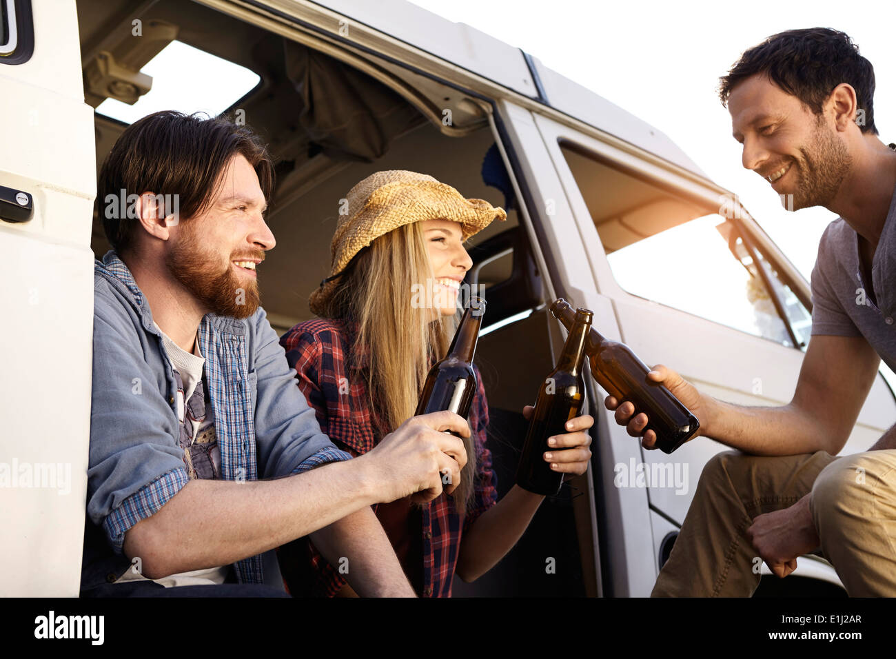 Happy friends at minivan hi-res stock photography and images - Alamy