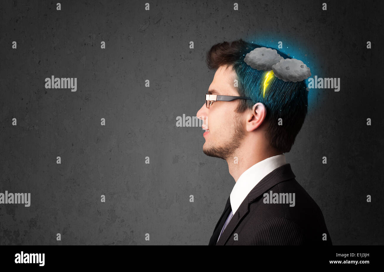 Man with thunderstorm lightning head Stock Photo - Alamy