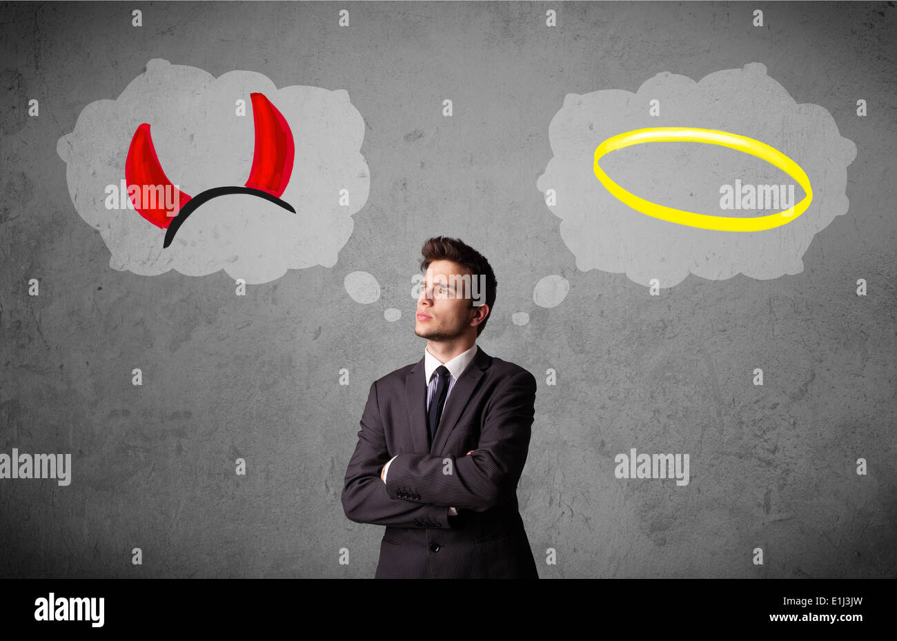 Businessman choosing between good and bad Stock Photo - Alamy