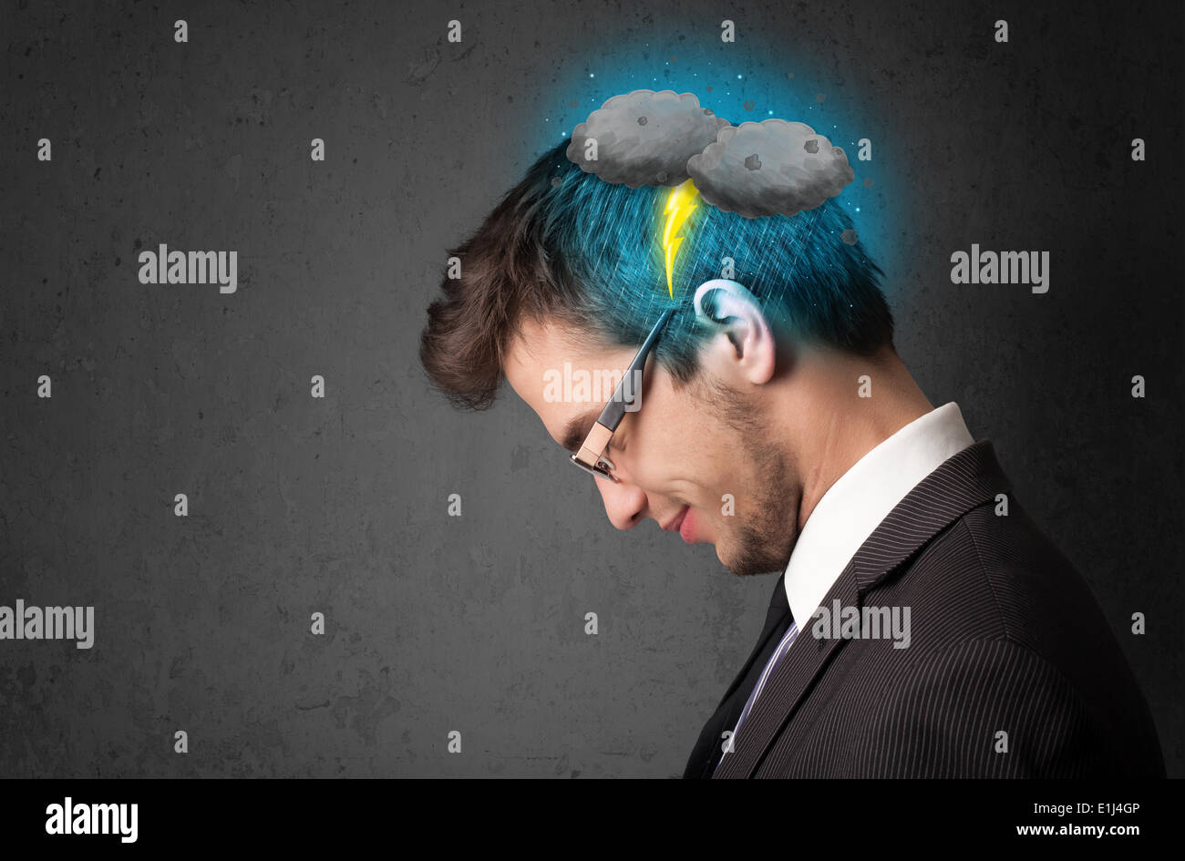 Man with thunderstorm lightning head Stock Photo - Alamy