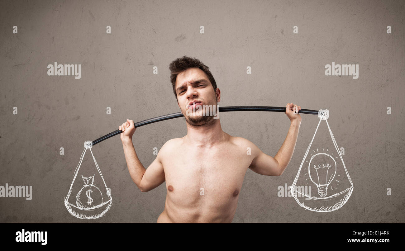 skinny guy trying to get balanced Stock Photo - Alamy