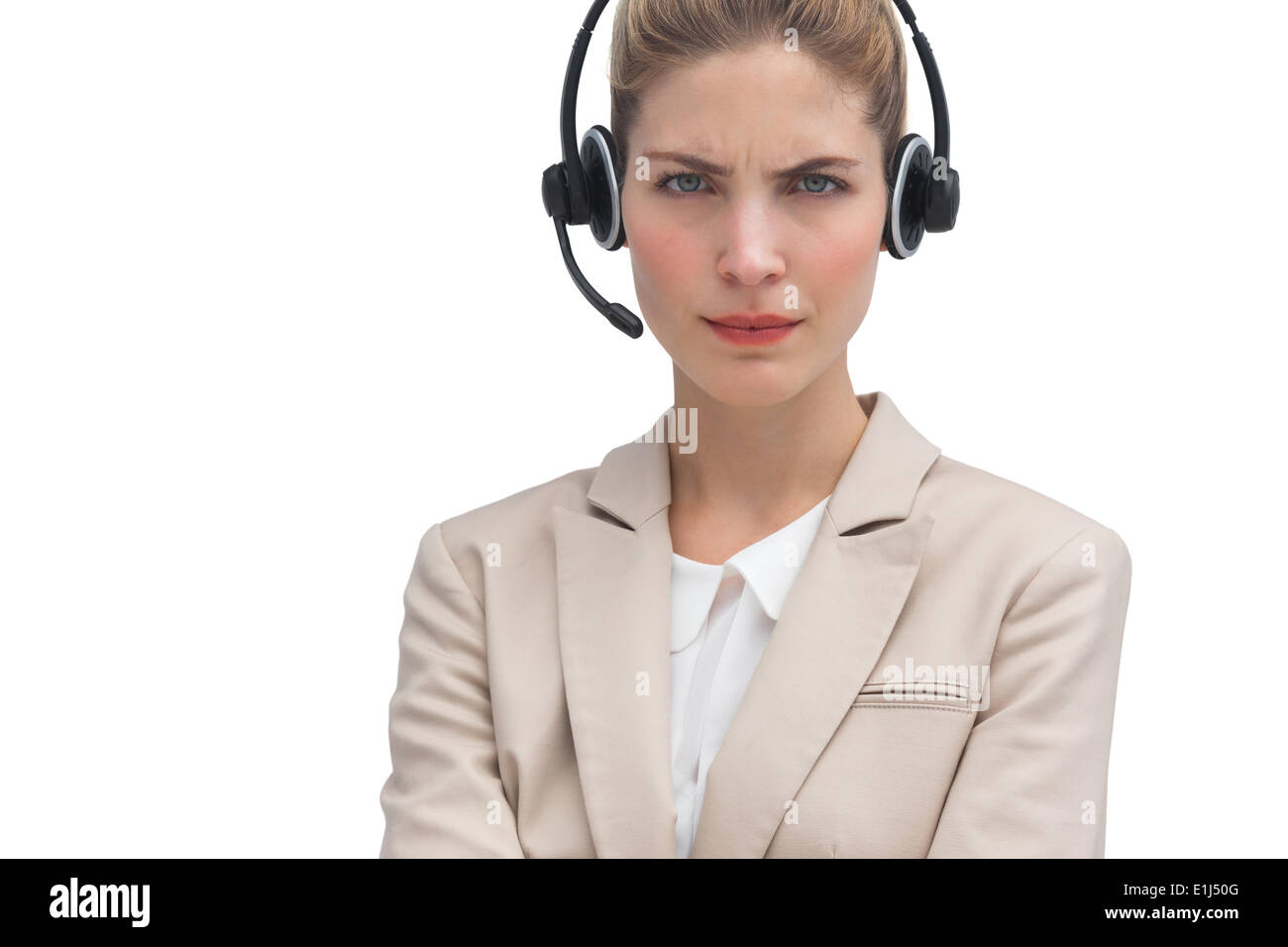 Frowning call center agent Stock Photo - Alamy