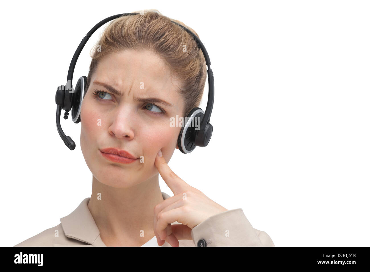 Confused call center agent Stock Photo - Alamy