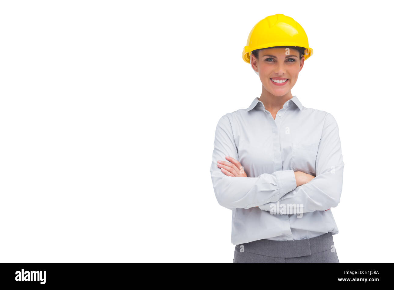 Happy architect with yellow helmet Stock Photo - Alamy