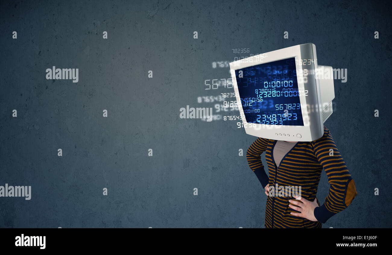 Human cyber monitor pc calculating computer data concept Stock Photo ...