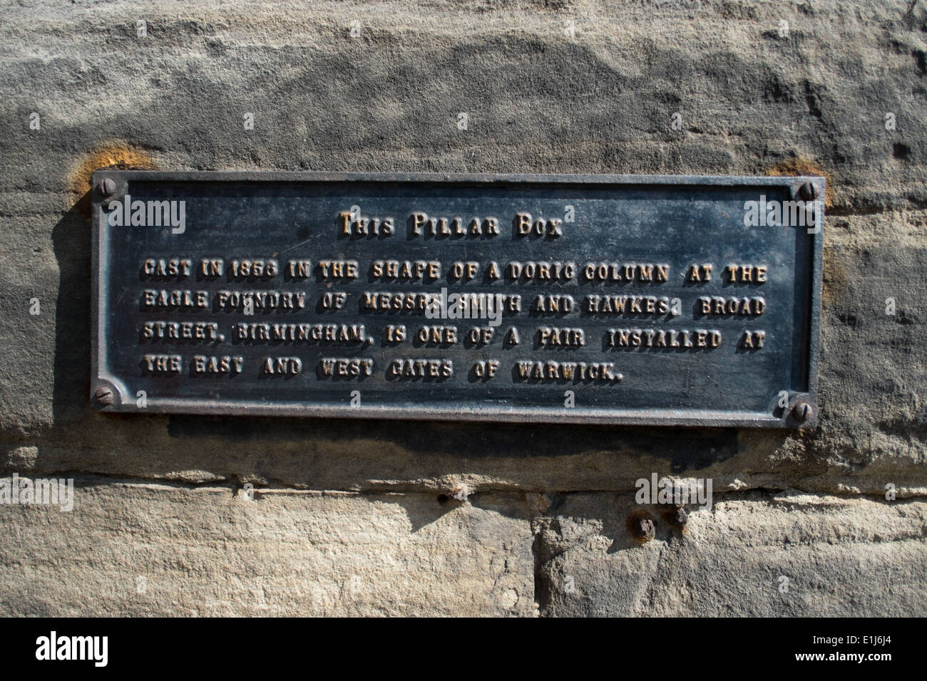 Plaque by the Victorian Pillar box in Warwick Stock Photo - Alamy
