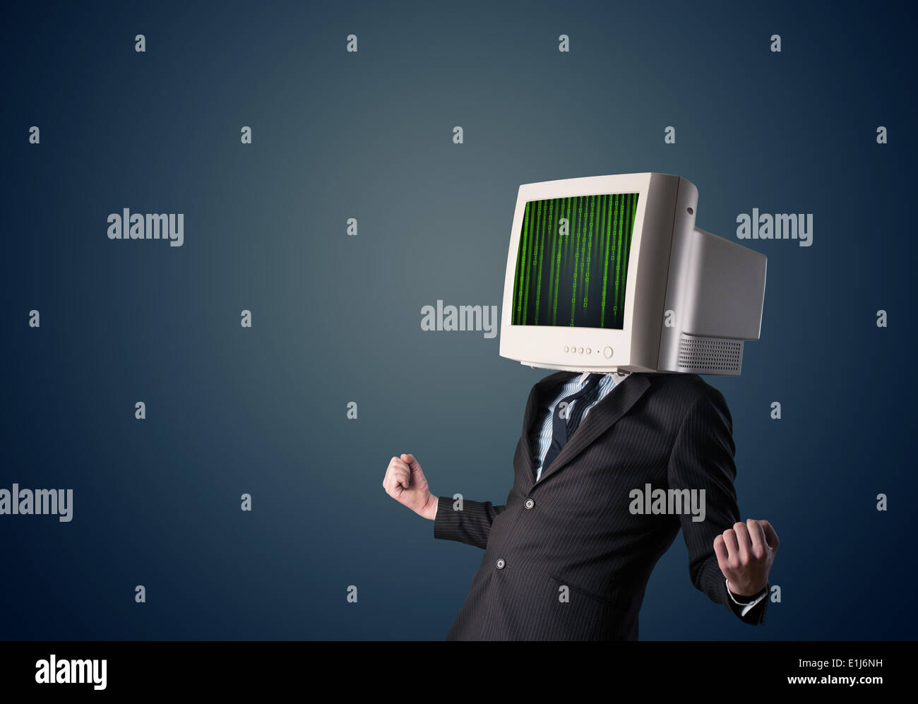 Cyber human with a monitor screen and computer code on the display ...