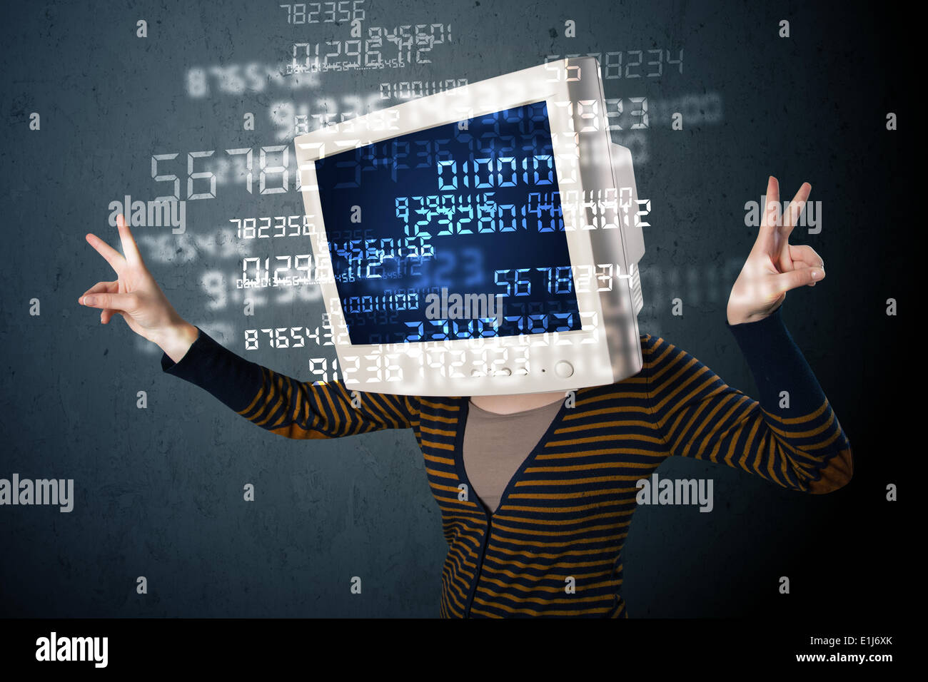 Human cyber monitor pc calculating computer data concept Stock Photo ...