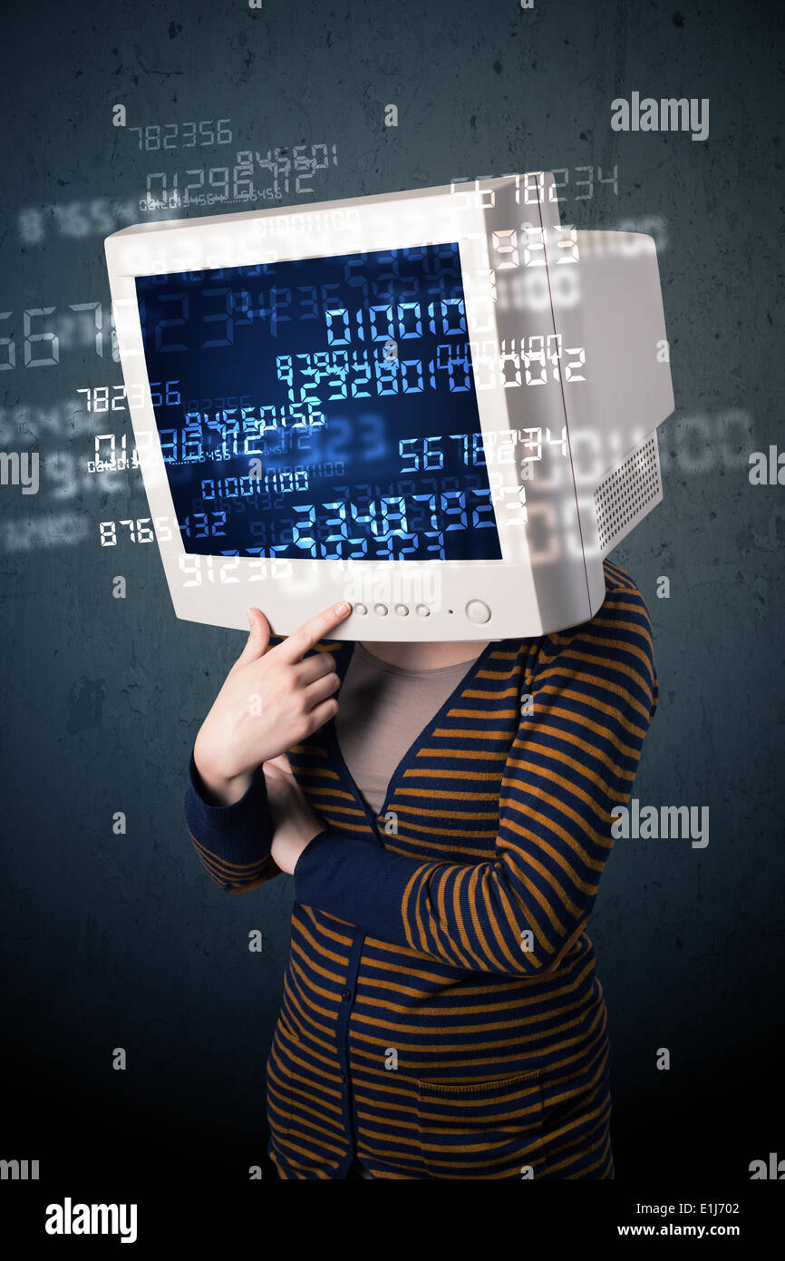Human cyber monitor pc calculating computer data concept Stock Photo ...