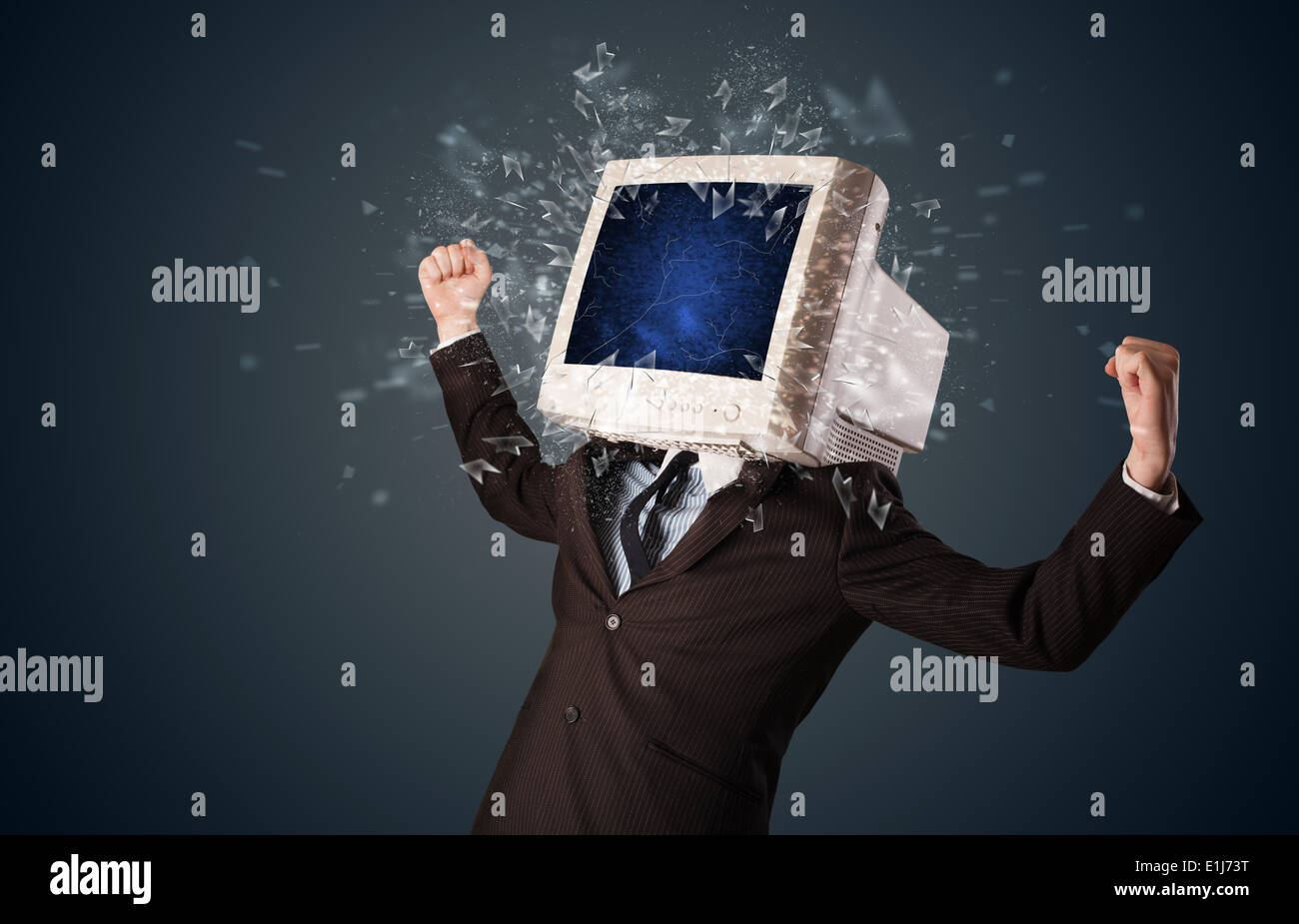 Computer monitor screen exploding on a young persons head Stock Photo ...