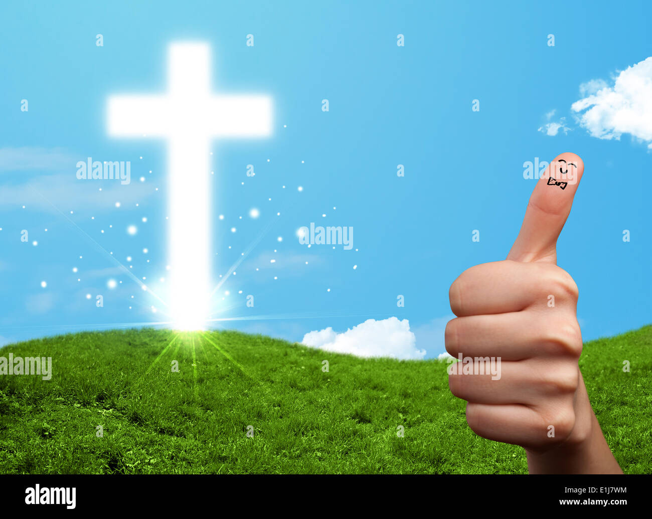 Happy finger smileys with christian religion cross Stock Photo - Alamy