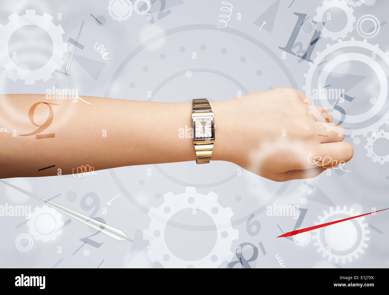 Hand with watch and numbers on the side comming out Stock Photo - Alamy