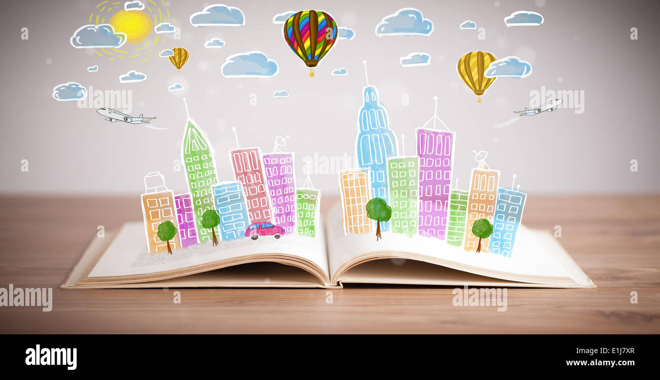 cityscape drawing on open book Stock Photo - Alamy