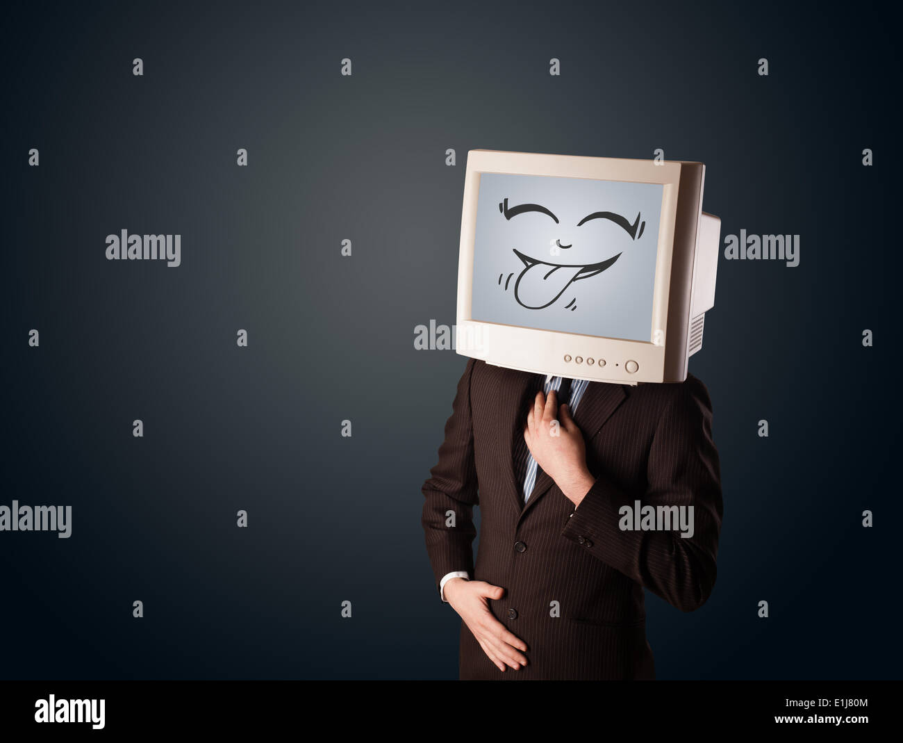 Happy business man with a computer monitor and a smiley face Stock ...