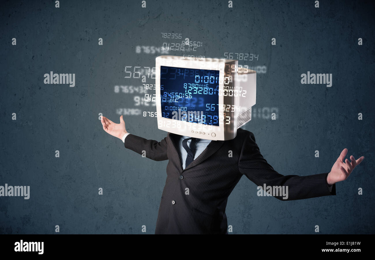 Human cyber monitor pc calculating computer data concept Stock Photo ...