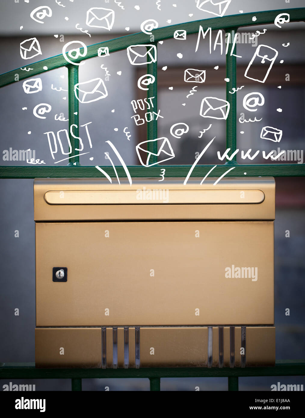 Postbox with white hand drawn mail icons Stock Photo - Alamy