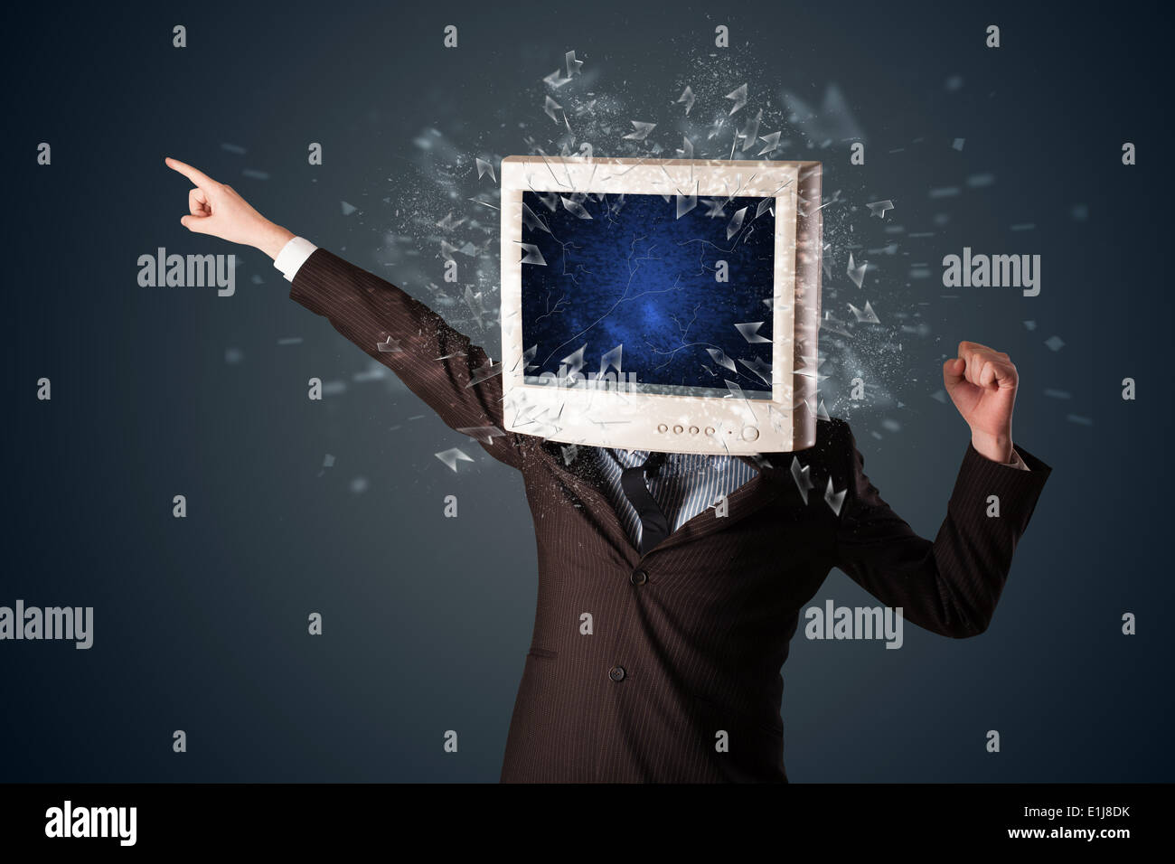 Computer monitor screen exploding on a young persons head Stock Photo ...