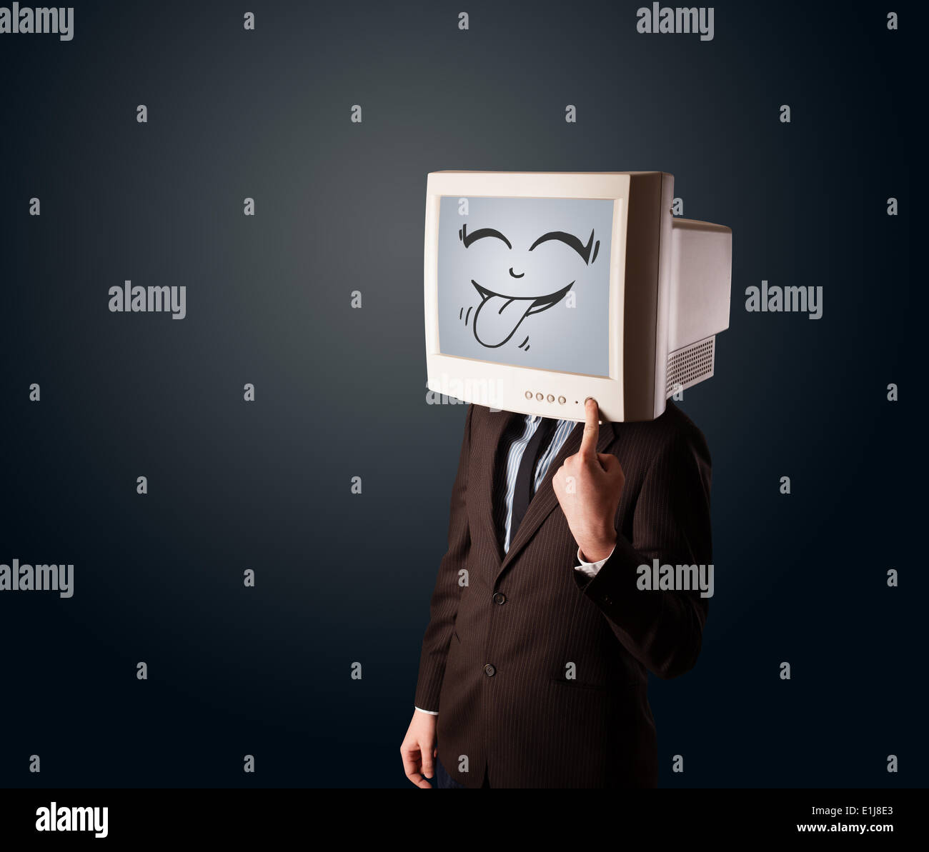 Happy business man with a computer monitor and a smiley face Stock ...