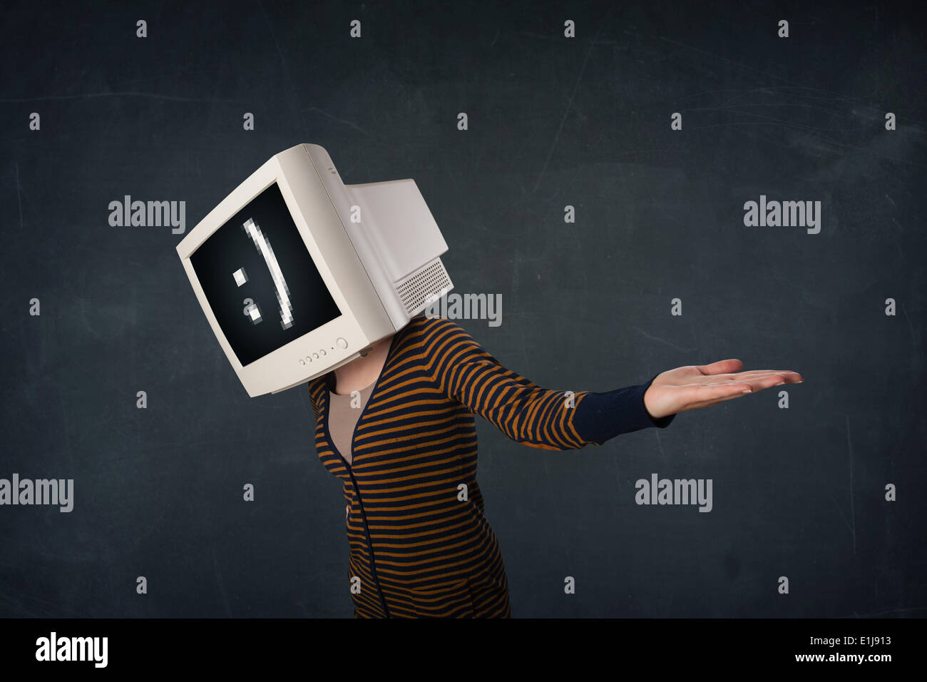 Funny girl with a monitor box on her head and a smiley face Stock Photo ...