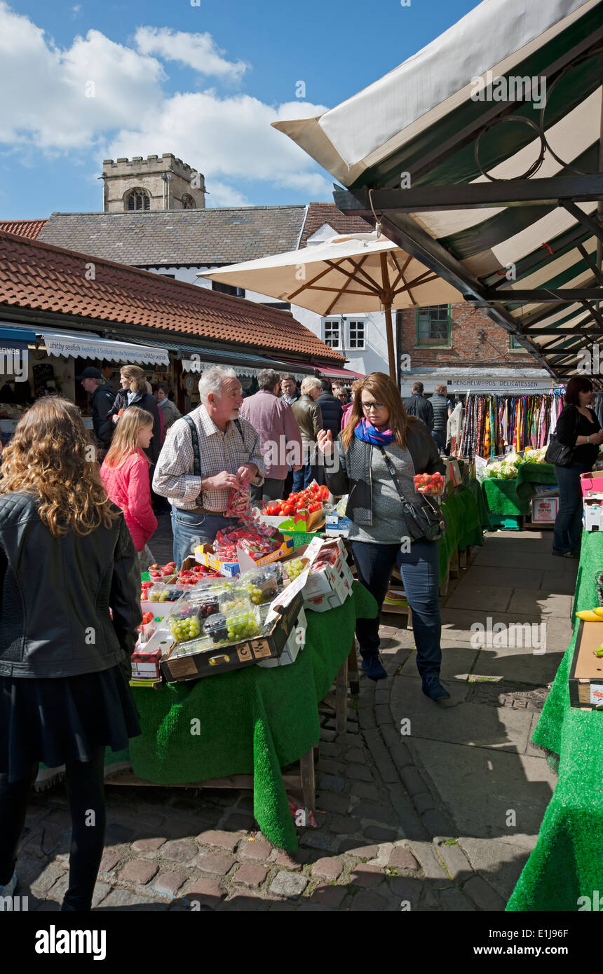 Fresh fruit and vegetable stall stalls on the outdoor market York North ...