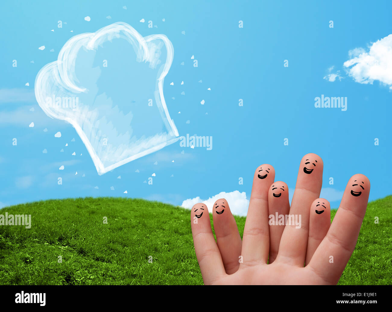 Happy smiley face fingers looking at illustration of cook hat Stock ...