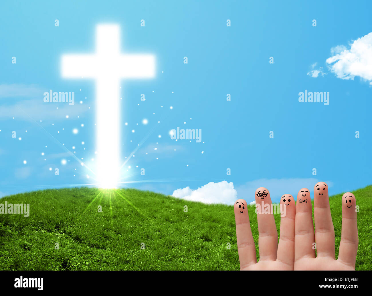 Happy finger smileys with christian religion cross Stock Photo - Alamy