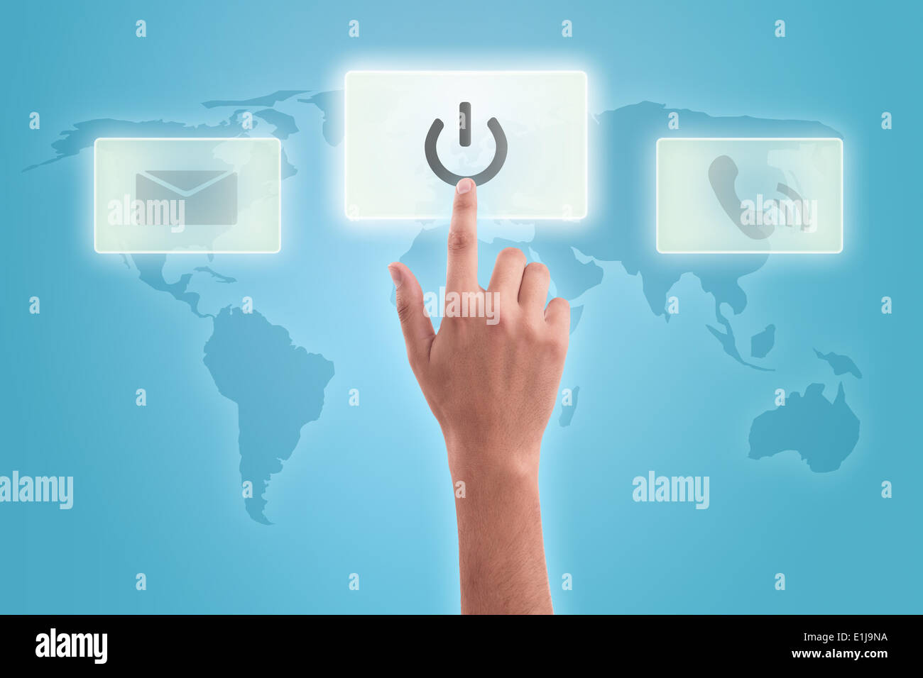 Hand presses on button Stock Photo - Alamy