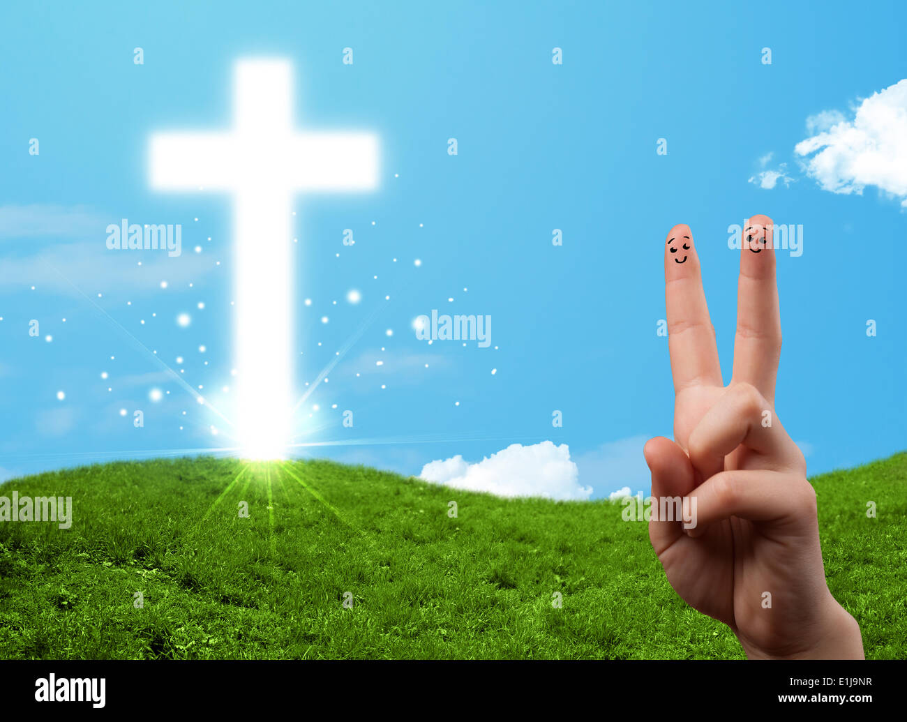 Happy finger smileys with christian religion cross Stock Photo - Alamy