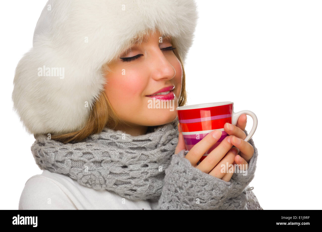 Young girl with mug isolated Stock Photo - Alamy
