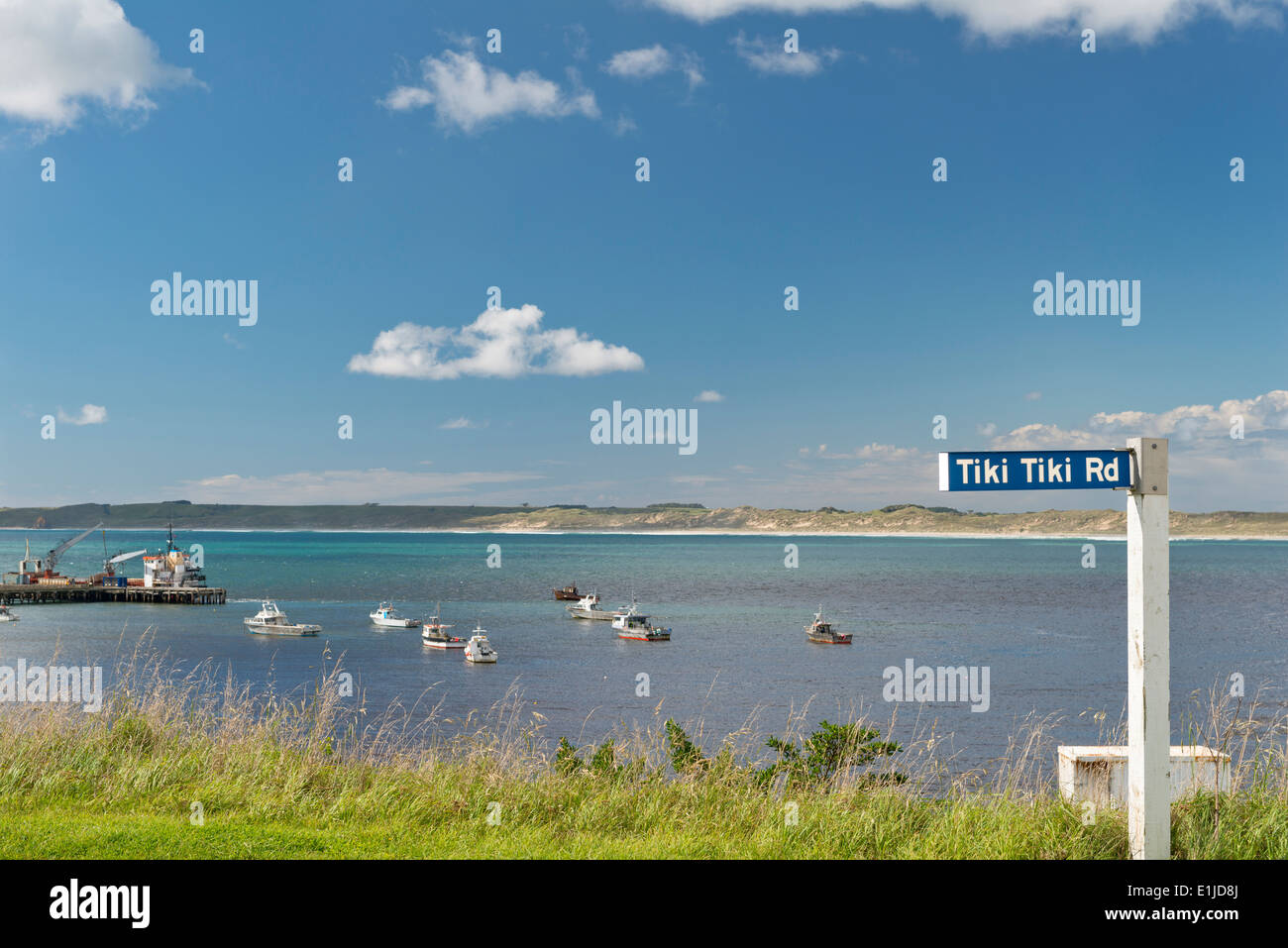 New Zealand, Chatham Island, Waitangi, Fishing boats in bay Stock Photo ...