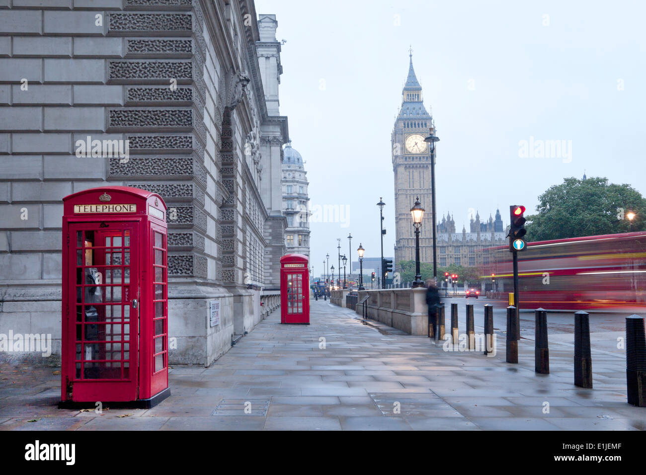 Big Ben and red phone booths, London, England, UK Stock Photo - Alamy