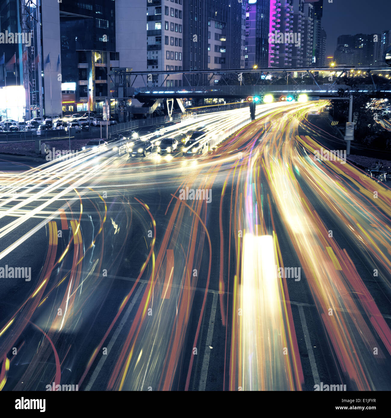 moving car with blur light through city at night Stock Photo - Alamy