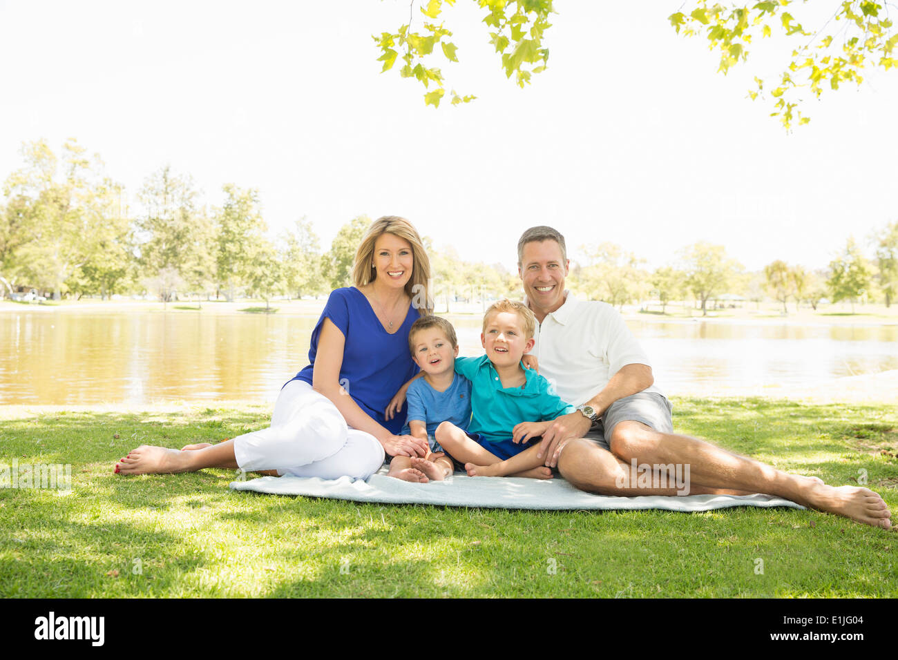 Happy family at lakeside, Newport Beach, California, USA Stock Photo ...