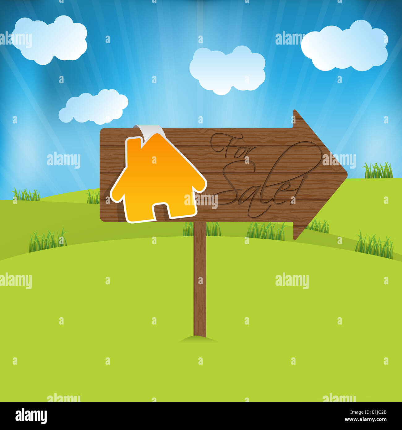 House label on wooden arrow with sale sign Stock Photo - Alamy
