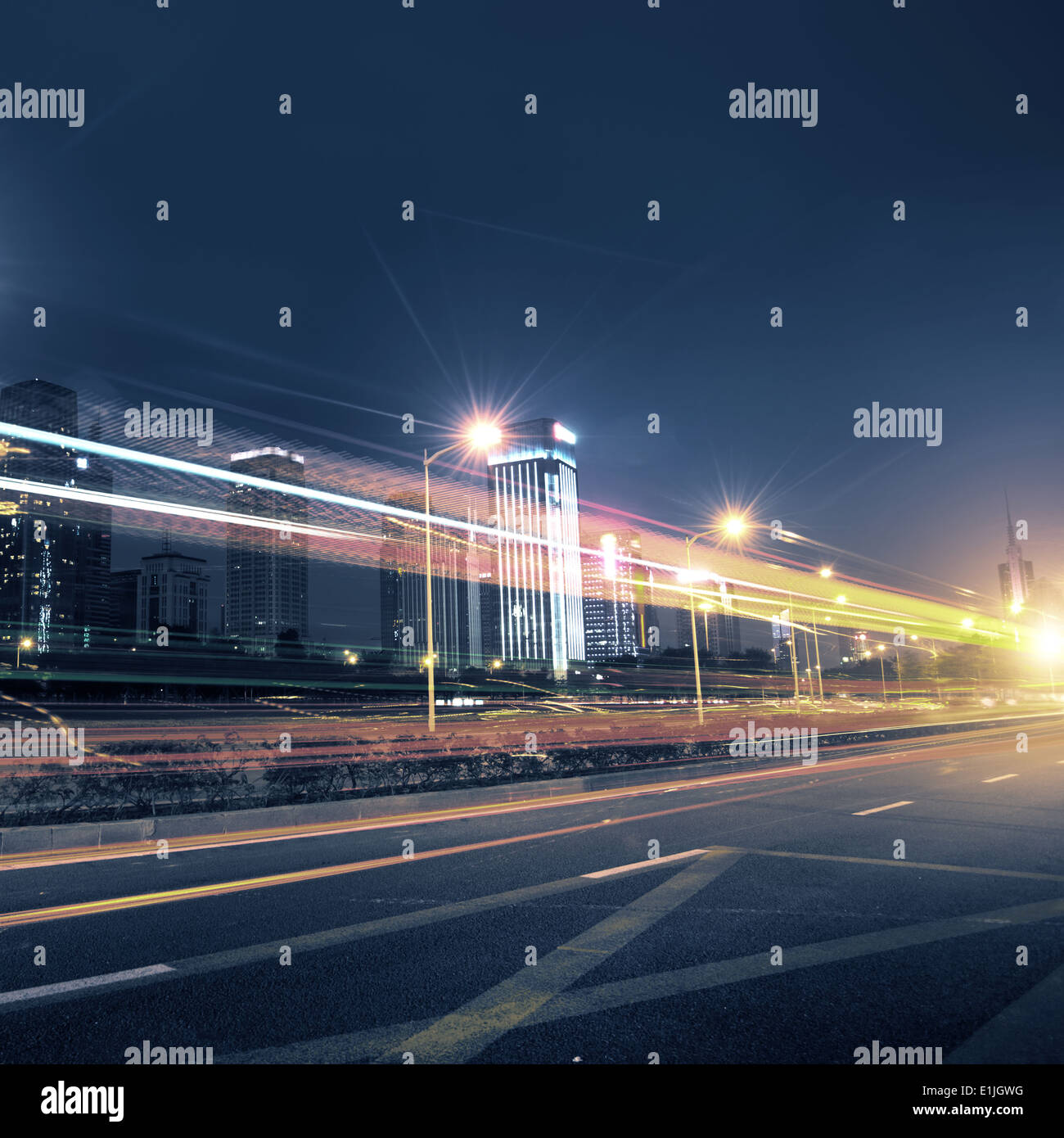 The city and the road at night Stock Photo - Alamy