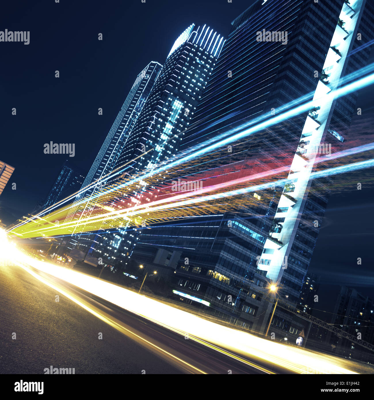 The city and the road at night Stock Photo - Alamy