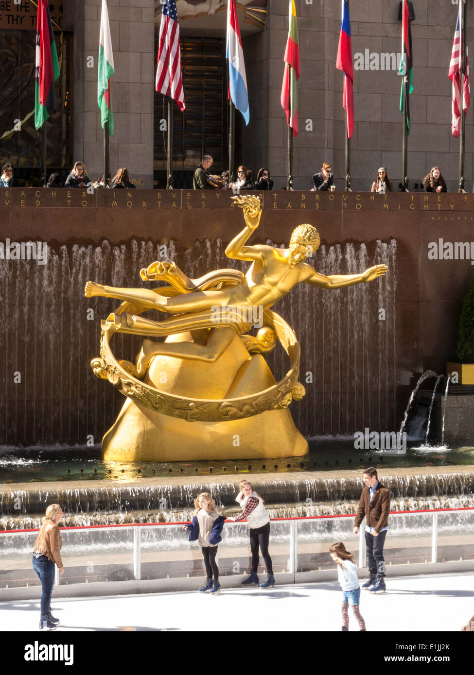 Statue of Prometheus, Rockefeller Center Plaza, NYC Stock Photo - Alamy