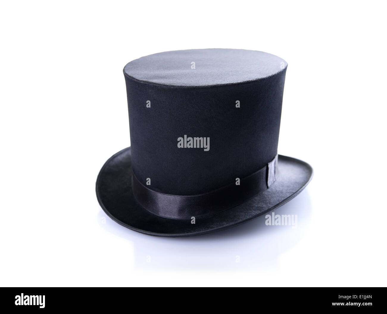 Black classic top hat, isolated on white background with natural shadow ...
