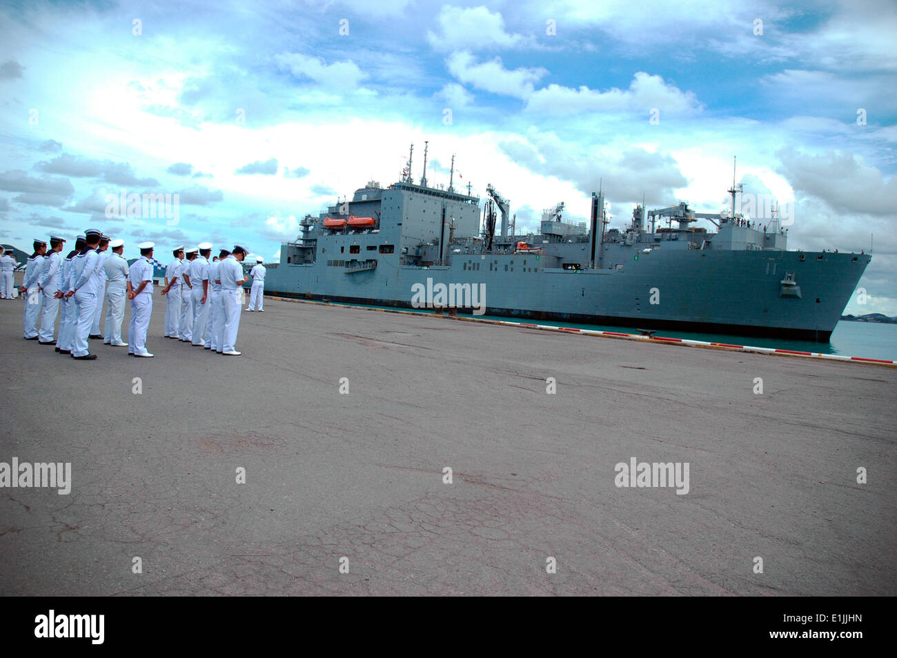 Members of the Royal Thai Navy watch as the dry cargo ship USNS ...