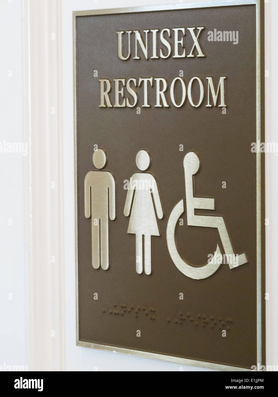 Unisex and Wheelchair Accessible Public Restroom Sign, USA Stock Photo ...