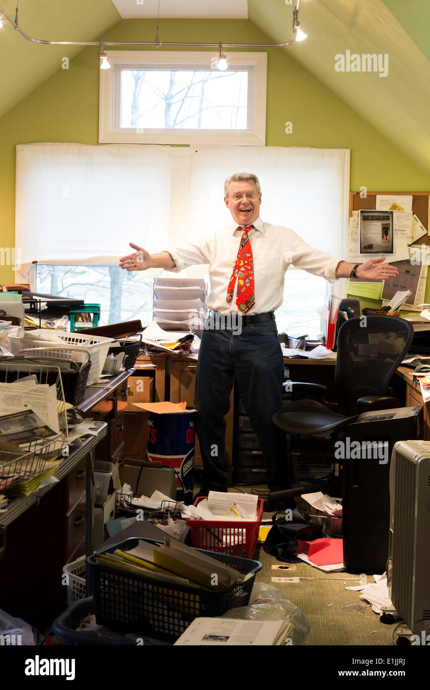 Businessman in Hoarders' Messy Home Office, USA Stock Photo - Alamy