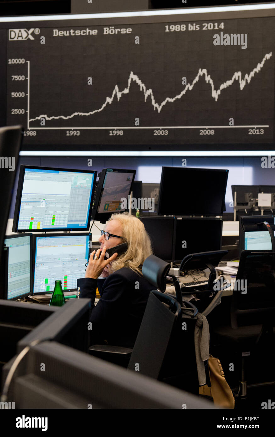A board displays the development of the German stock index DAX between ...