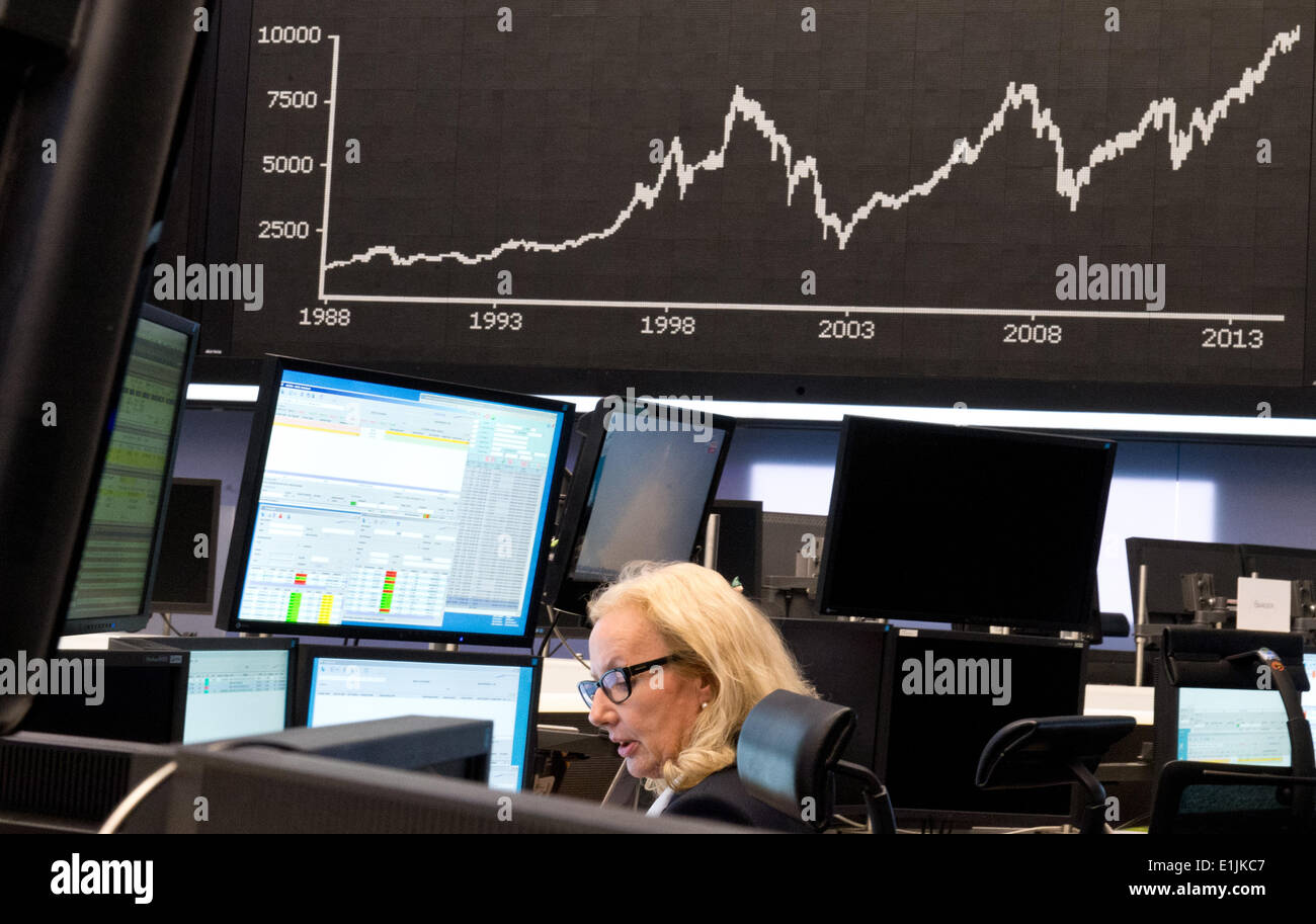 A board displays the development of the German stock index DAX between ...