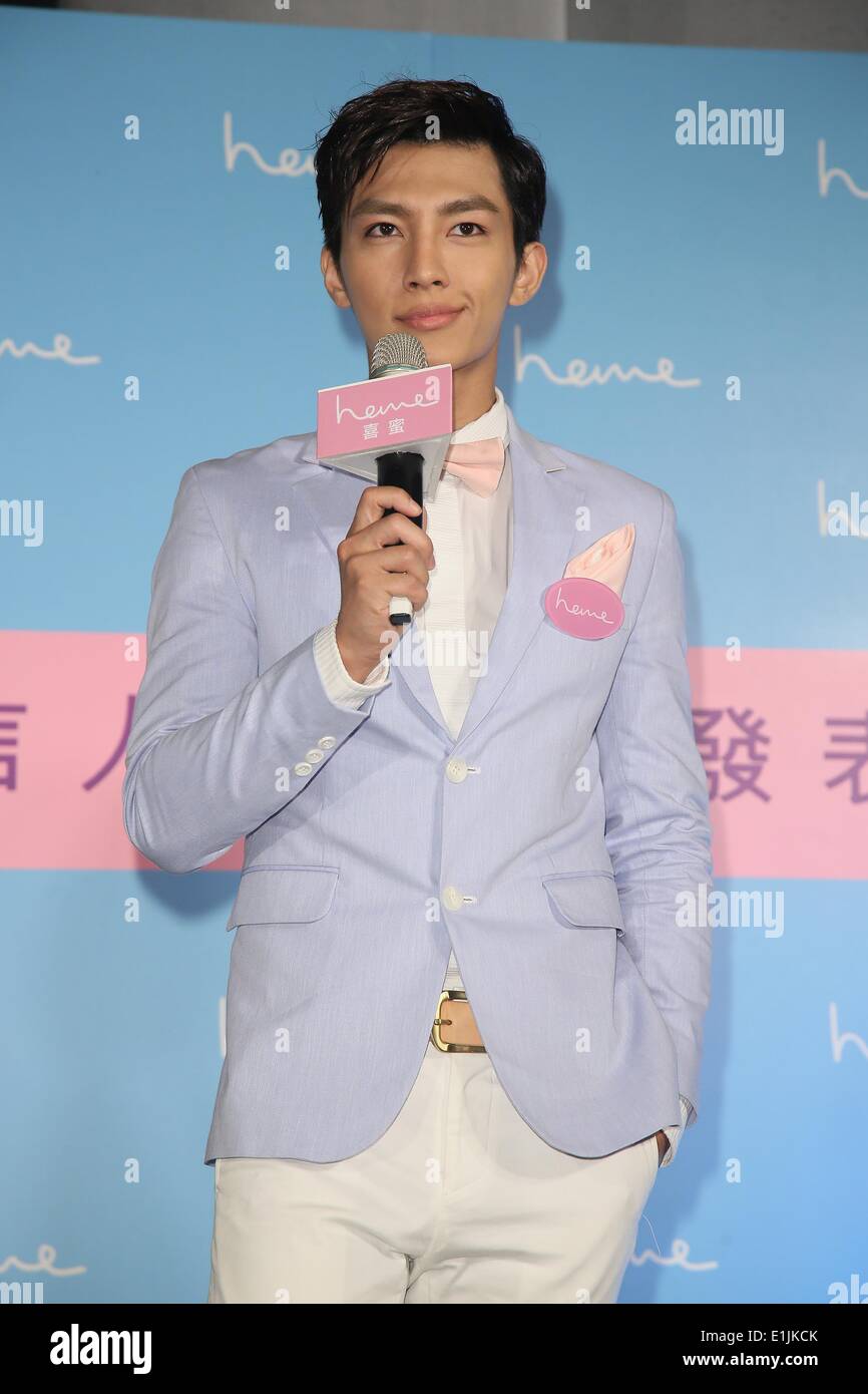 Taipei, China. 4th June, 2014. Actor Aaron promotes brands cosmetics in ...